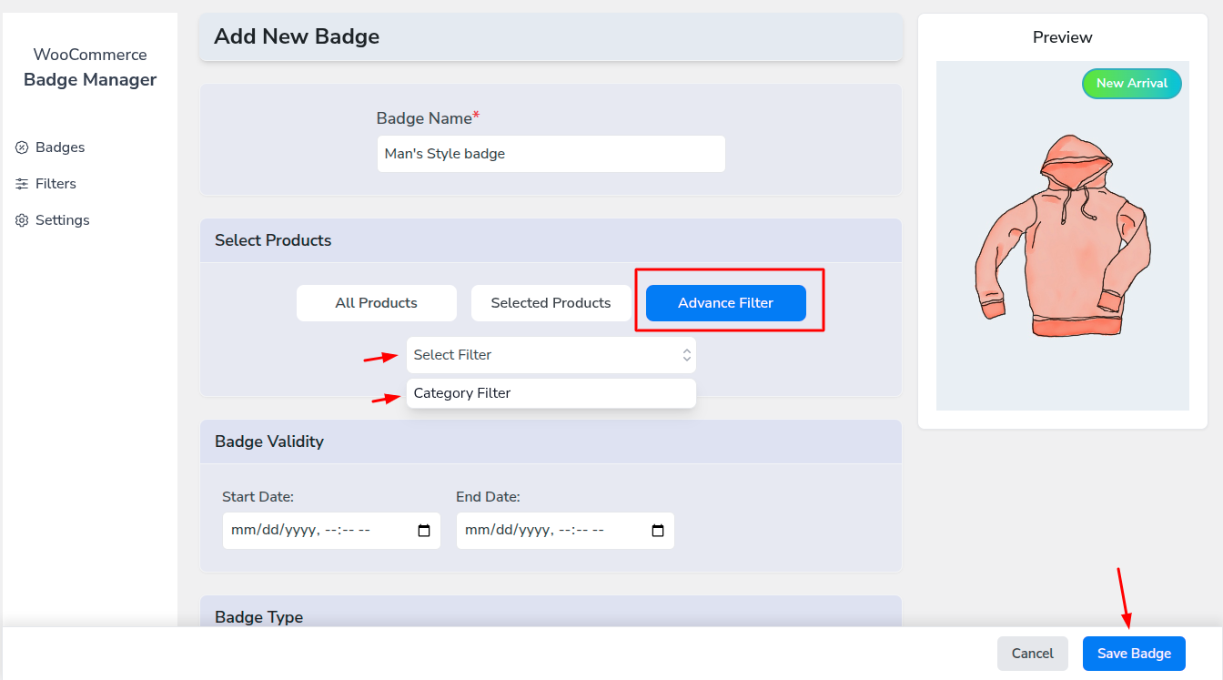 How to create filter in Better Badge? - InnoCodia